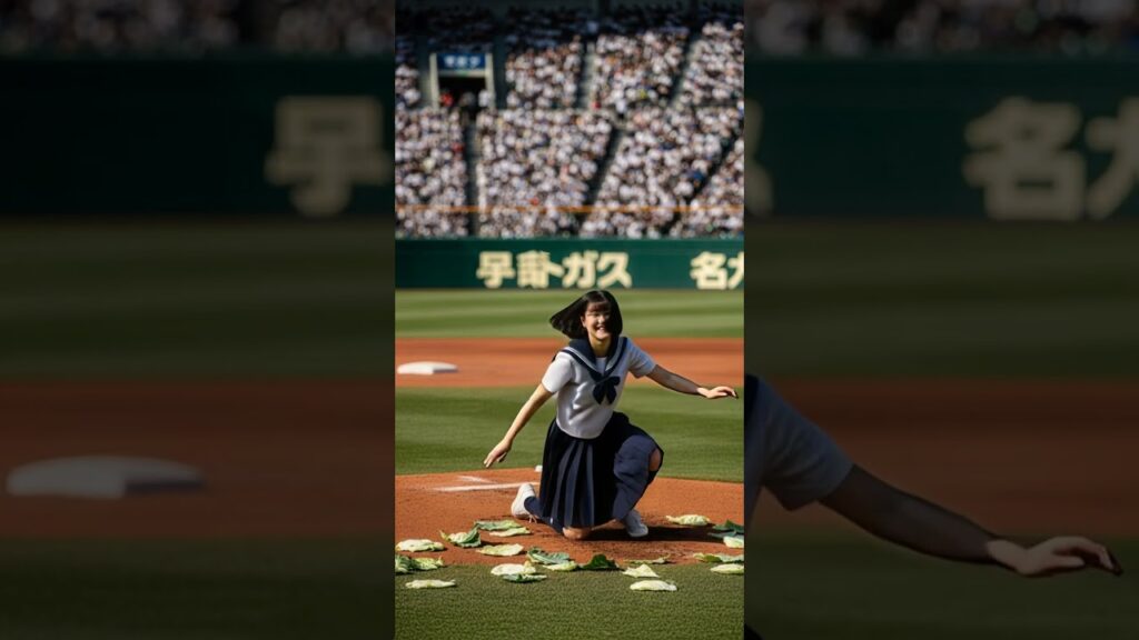 JKが初めての始球式で壮大にヤラかす！驚きの一球が話題に #sora2 #ai #baseball | 野球動画速報